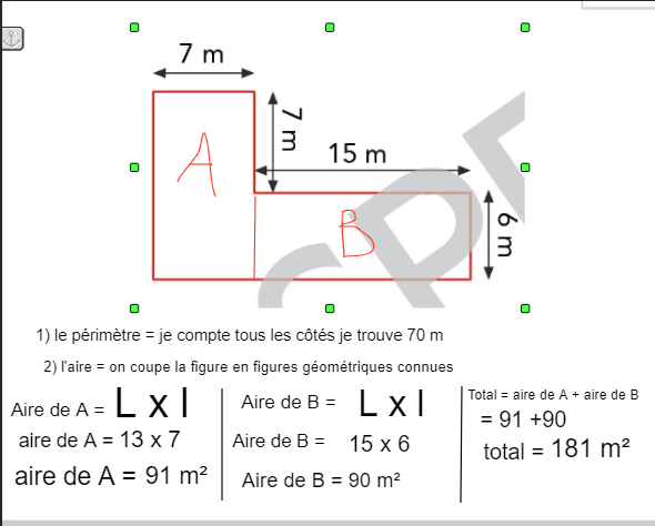 exercice maths aire périmètre CM1 classe virtuelle | Ecole primaire